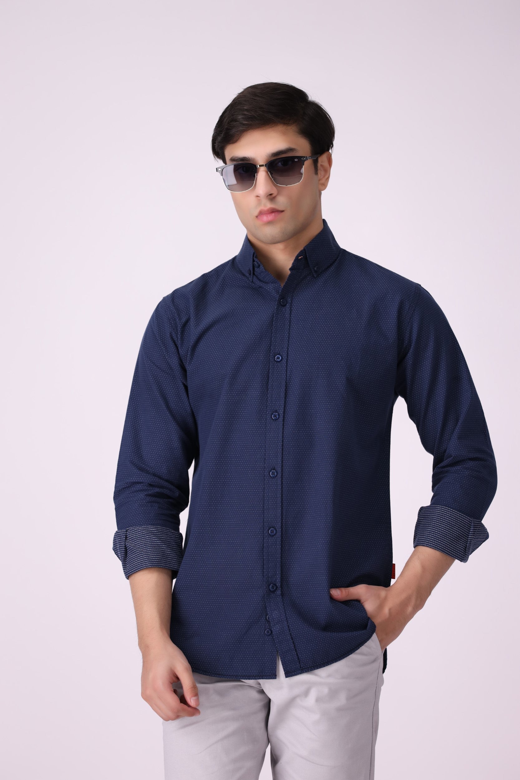 Navy Dotted Casual Shirt – Monark Clothing