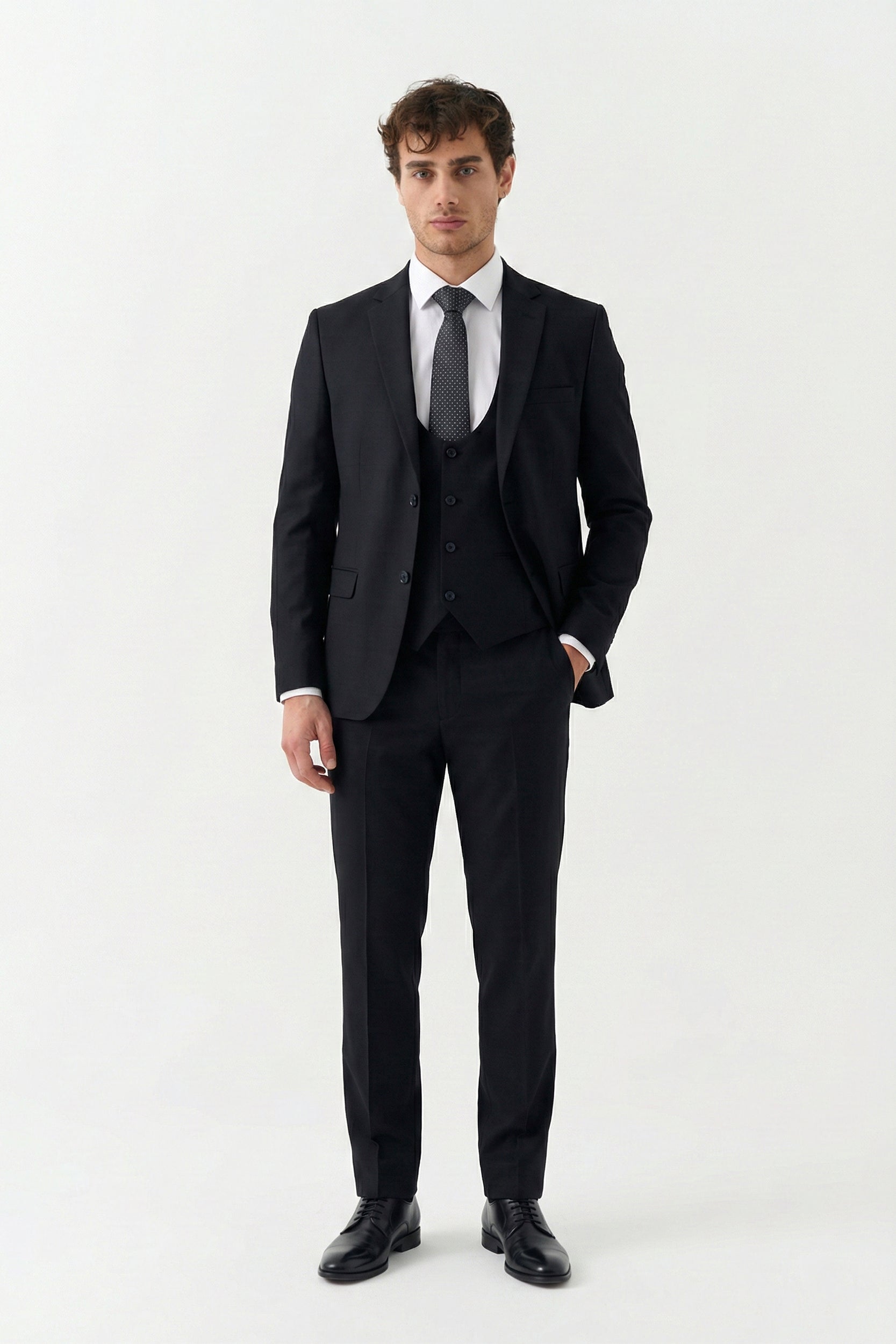 Black Textured Three-Piece Suit – Monark Clothing