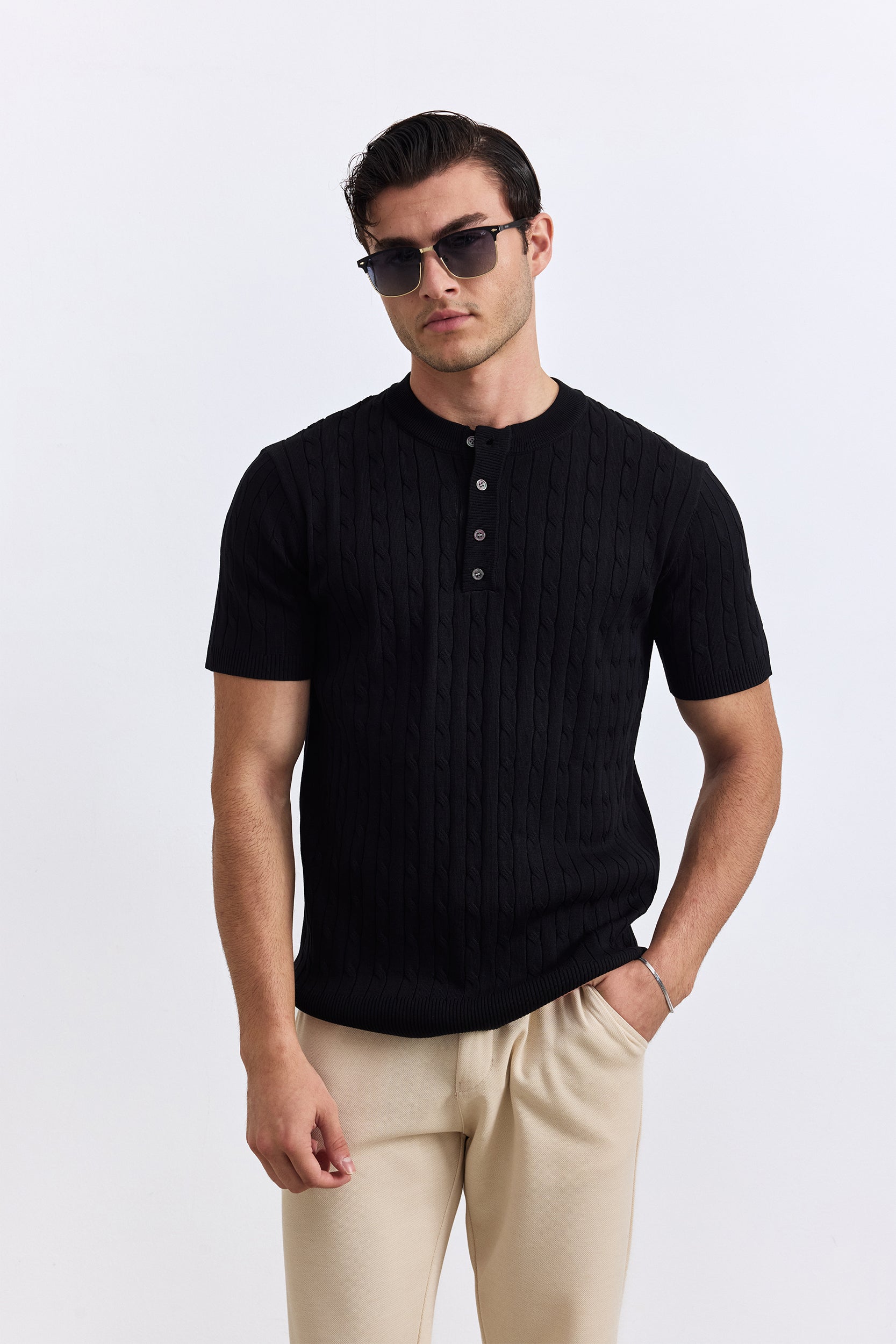 Black Henly Knitted Polo – Monark Clothing