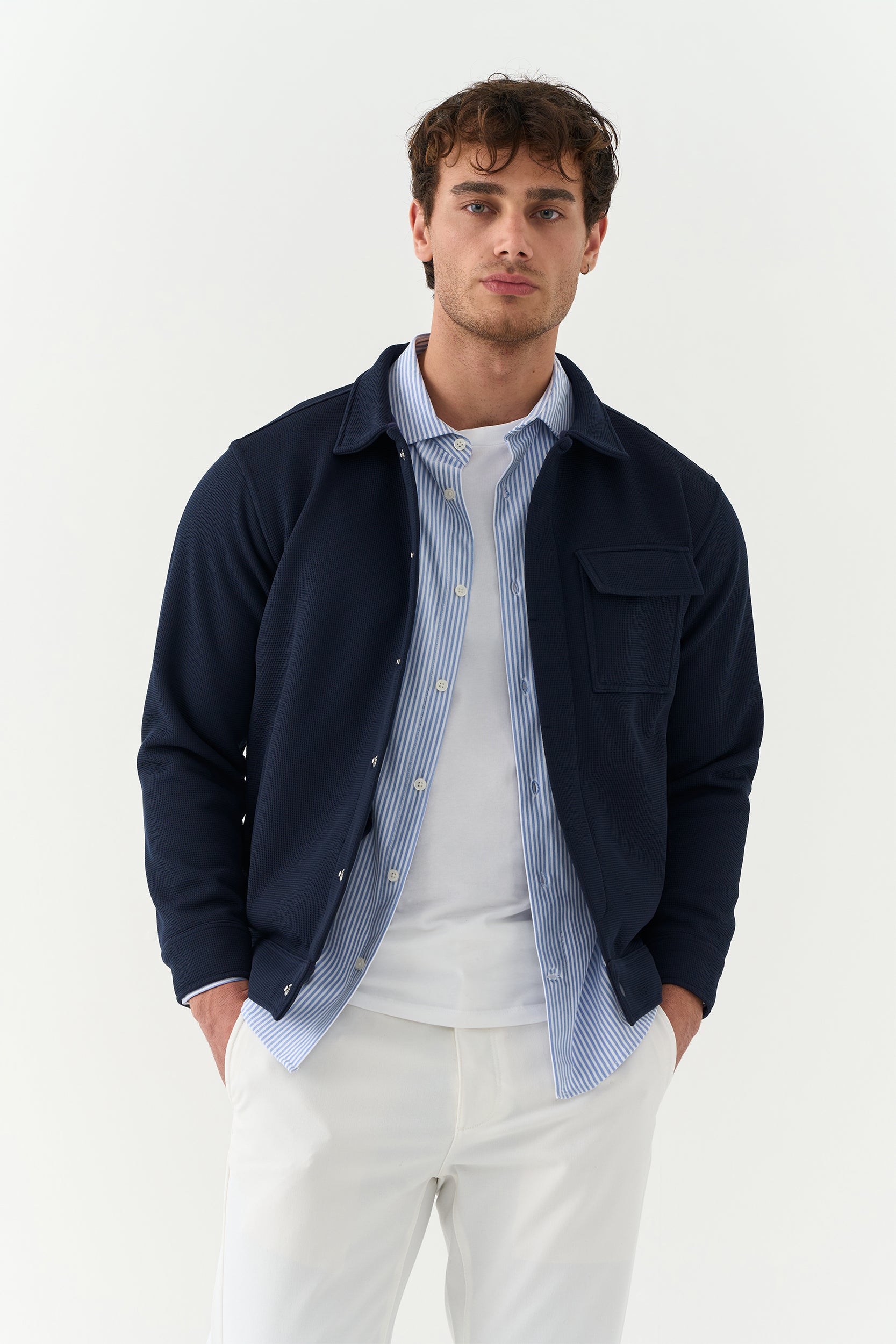 Navy Blue Recycled Knitted Wool Jacket – Monark Clothing
