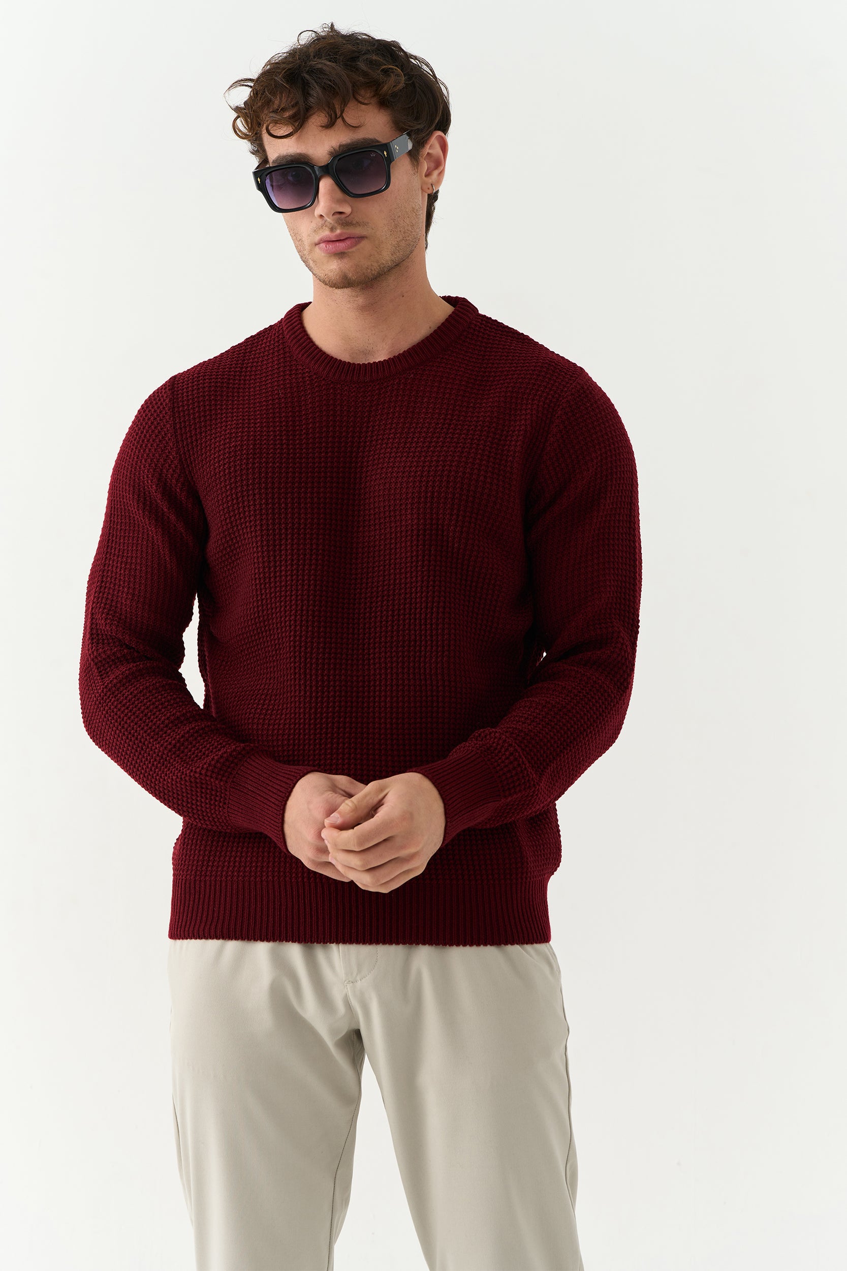 Red Waffle Knit Sweater – Monark Clothing