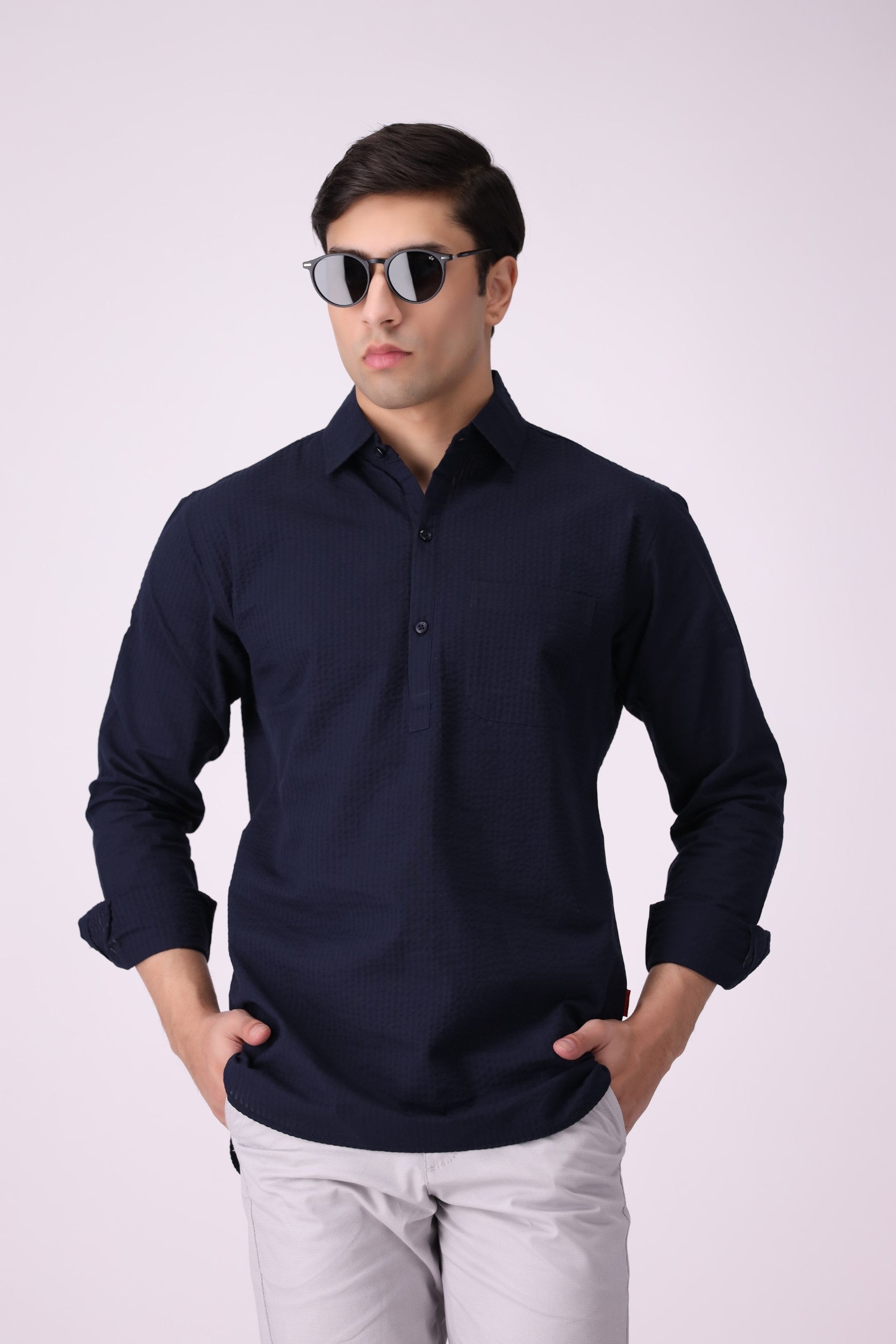 Navy Textured Casual Shirt – Monark Clothing